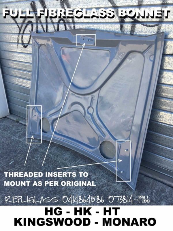 HOLDEN HK / HT / HG FULL FIBREGLASS HINGED BONNET TO SUIT BELMONT ...