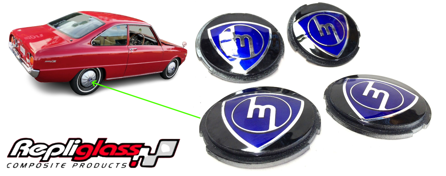 MAZDA R100 WHEEL CENTER HUB CAP BADGES 4 piece kit PLASTIC new ...