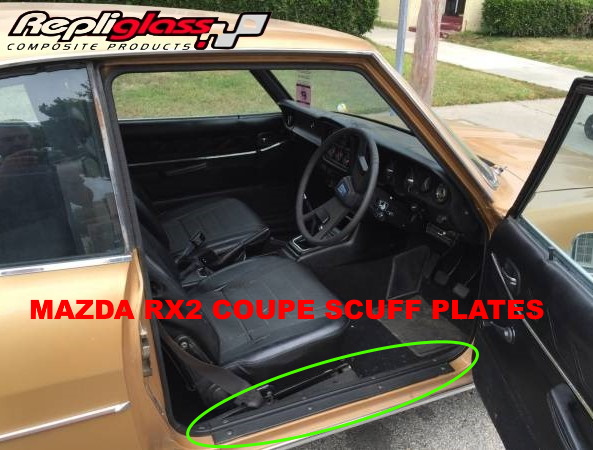 MAZDA RX2 CAPELLA coupe PLASTIC INTERIOR DOOR SCUFF PLATES 4 piece kit ...